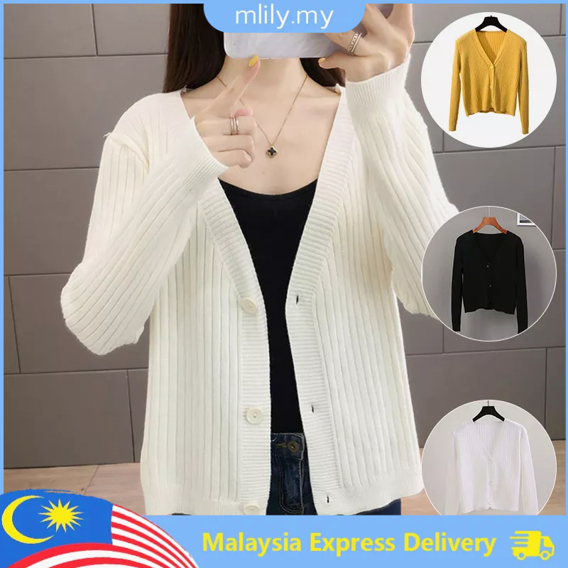 【Malaysia stock】5color New Fashion Knit Women Long Sleeve Cardigan Thin Casual Sweater ML ...
