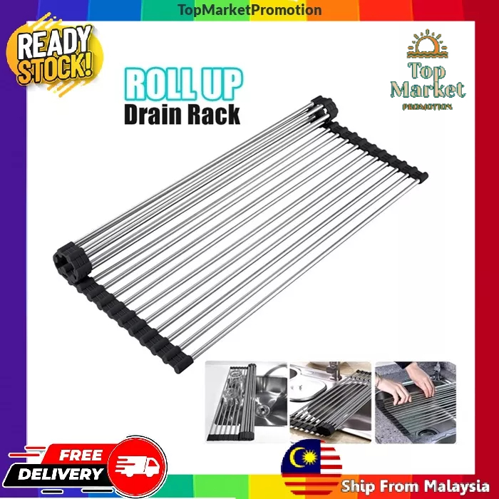 Stainless Steel Roll-up Dish Drying Rack Foldable or Over Sink Rack ...