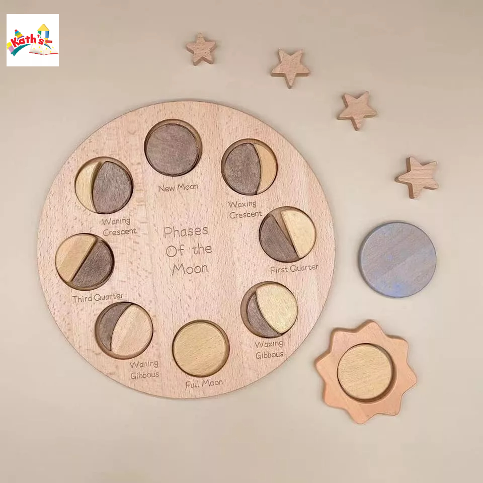wooden moon phases early learning educational Montessori toy | Shopee ...