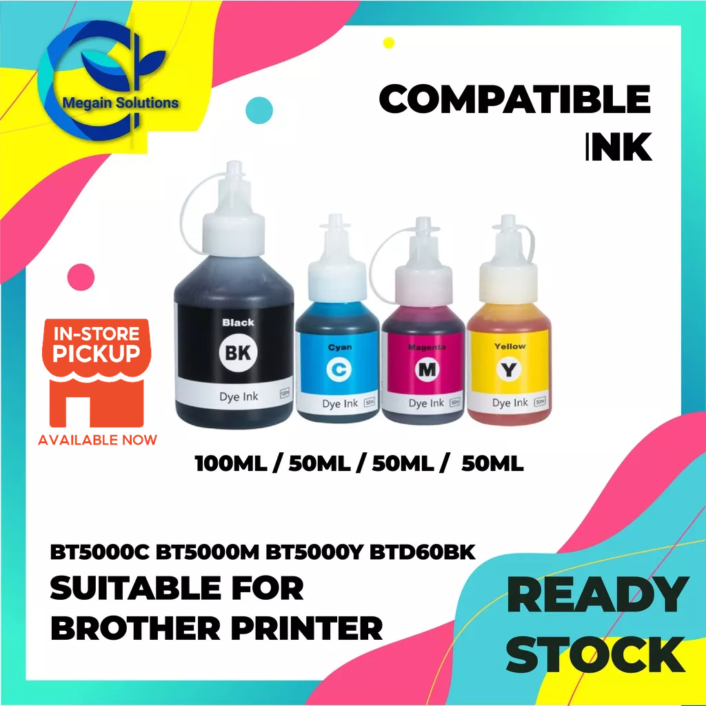 Compatible BROTHER BTD60BK/BT5000C/BT5000M/BT5000Y Refill Ink for DCP ...