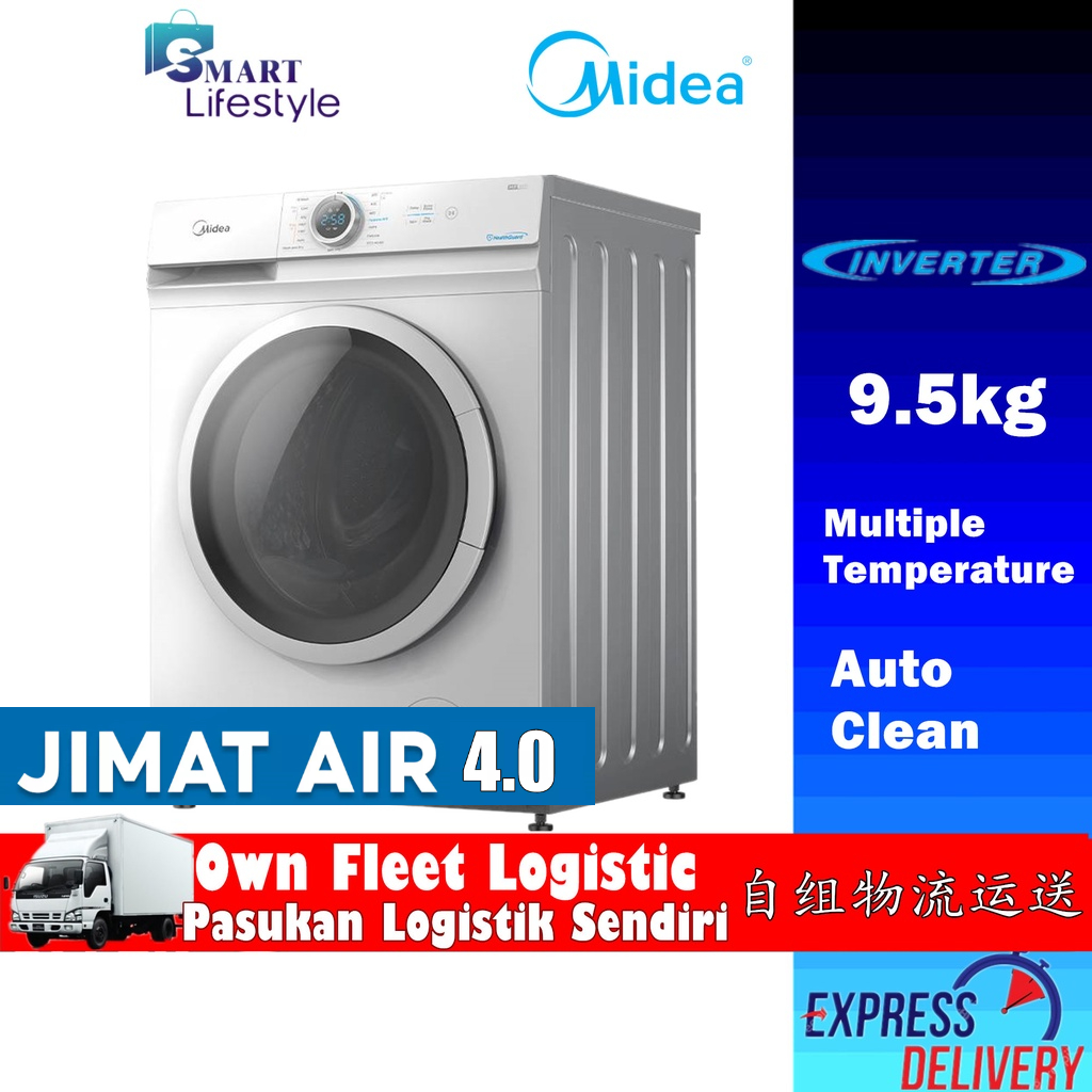 Midea 9.5kg Inverter Front Load Washer Washing Machine MF100W95B Mesin ...