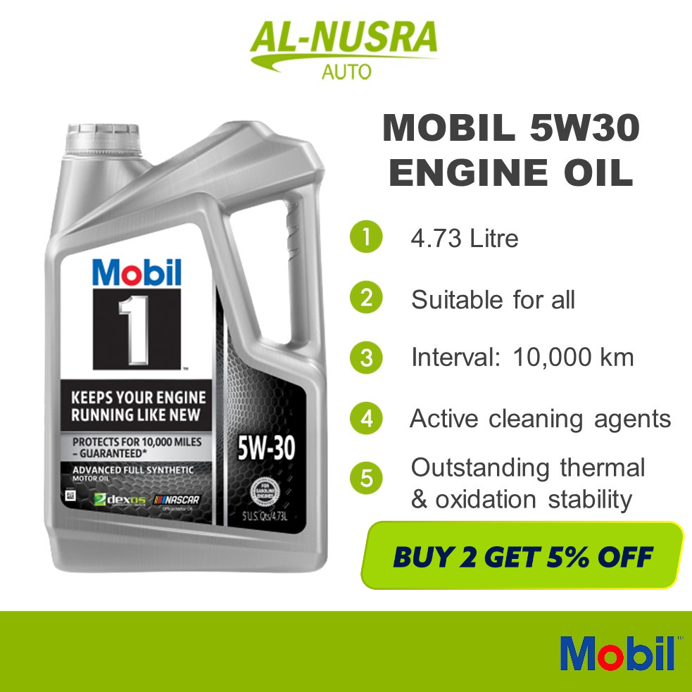 MOBIL 1 5W30 ENGINE OIL 4.73L MINYAK HITAM FULLY SYNTHETIC 5W-30 MINYAK ...