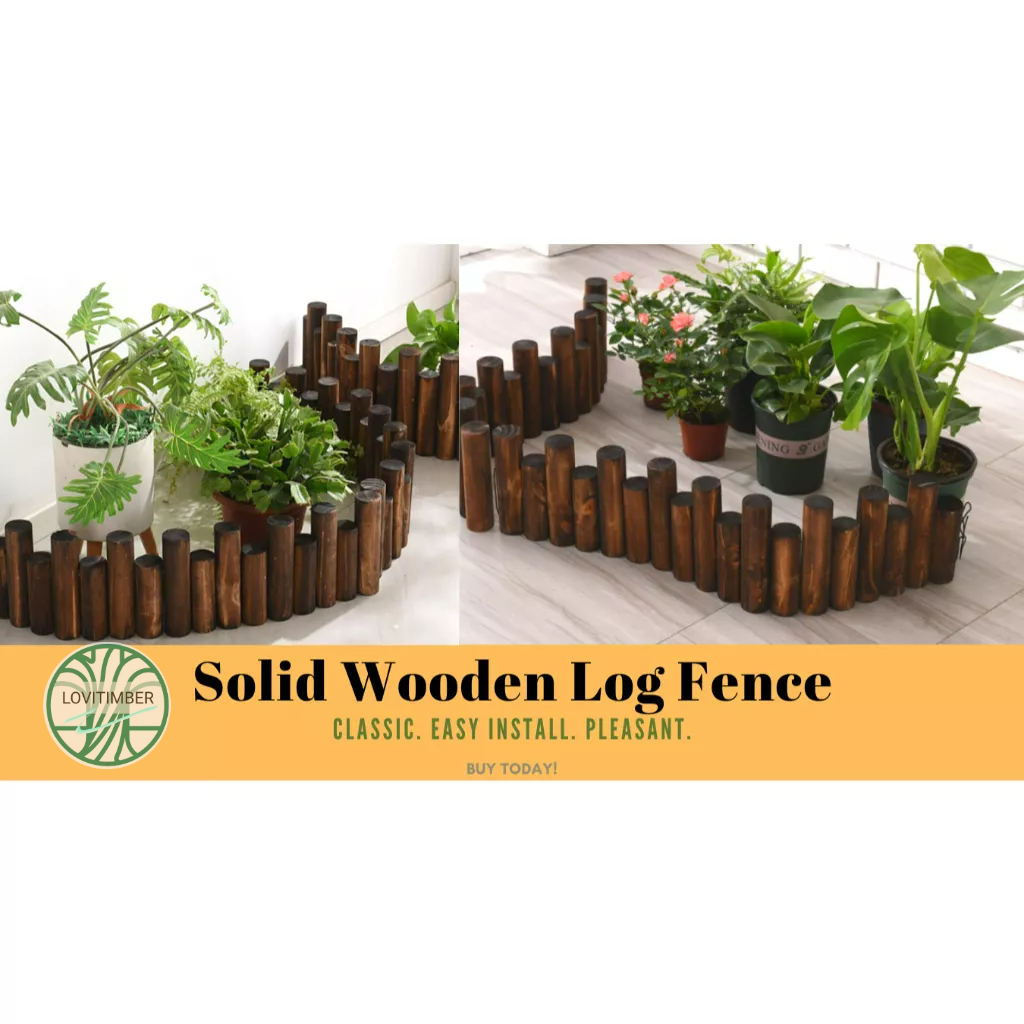 KAYU DECO Garden Picket Fence Lawn Edging Plant Border Wooden Log ...