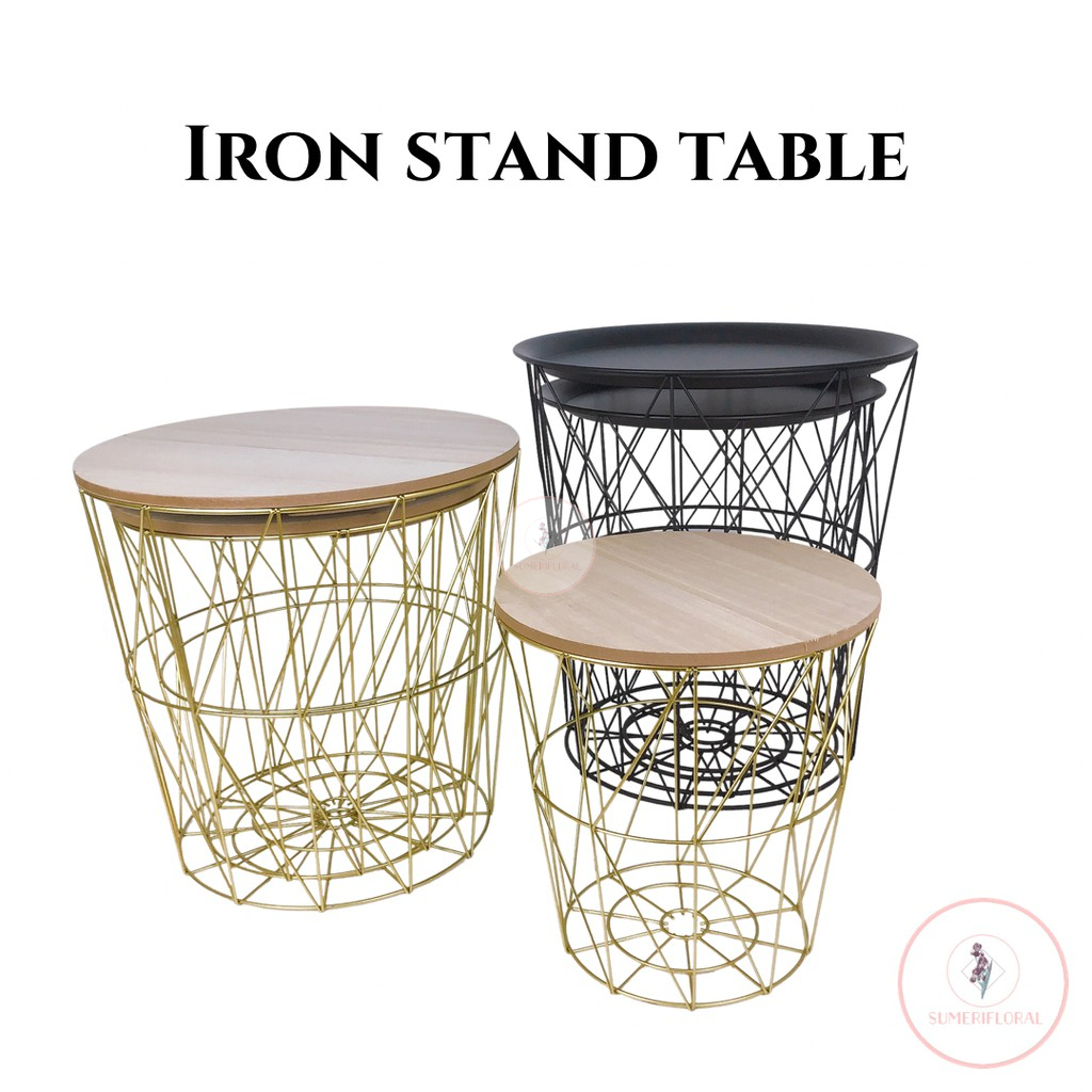 Round Gold Iron Stand with Wooden Top / Black Iron Stand withIron Top ...
