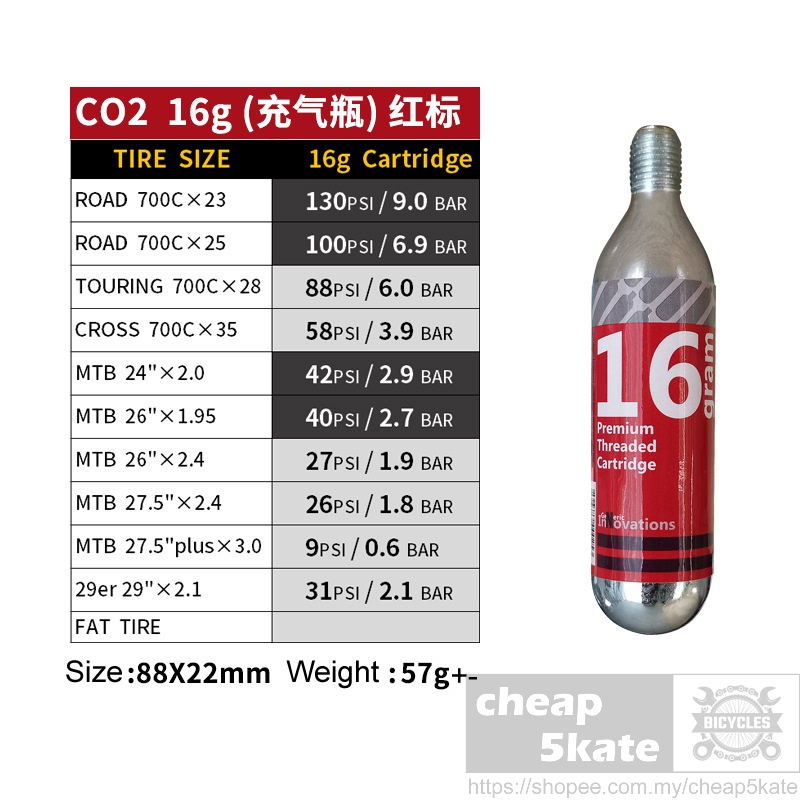 Bicycle CO2 Gas 16g Co2 Threaded Cartridge - Basikal CO2 Gas 16g Co2 ...