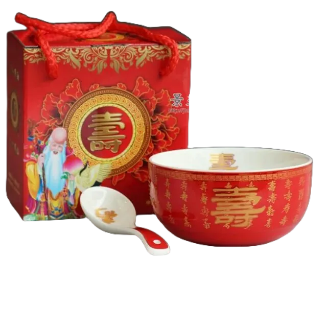 Longevity Birthday Gift Ceramic Bowl 老人寿碗 Bowl with Spoon | Shopee Malaysia