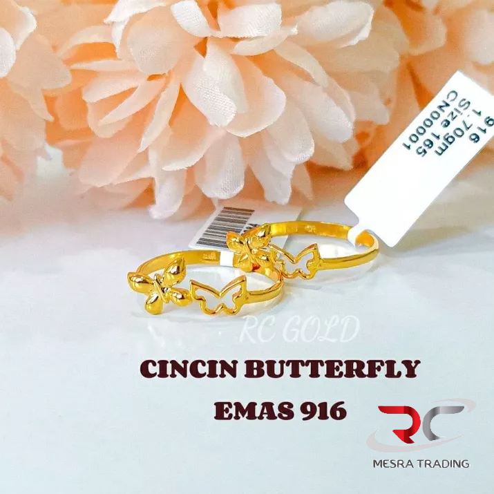 CINCIN BUTTERFLY EMAS TULEN 916 GOLD BUTTERFLY RING 916 FASHION AND ...