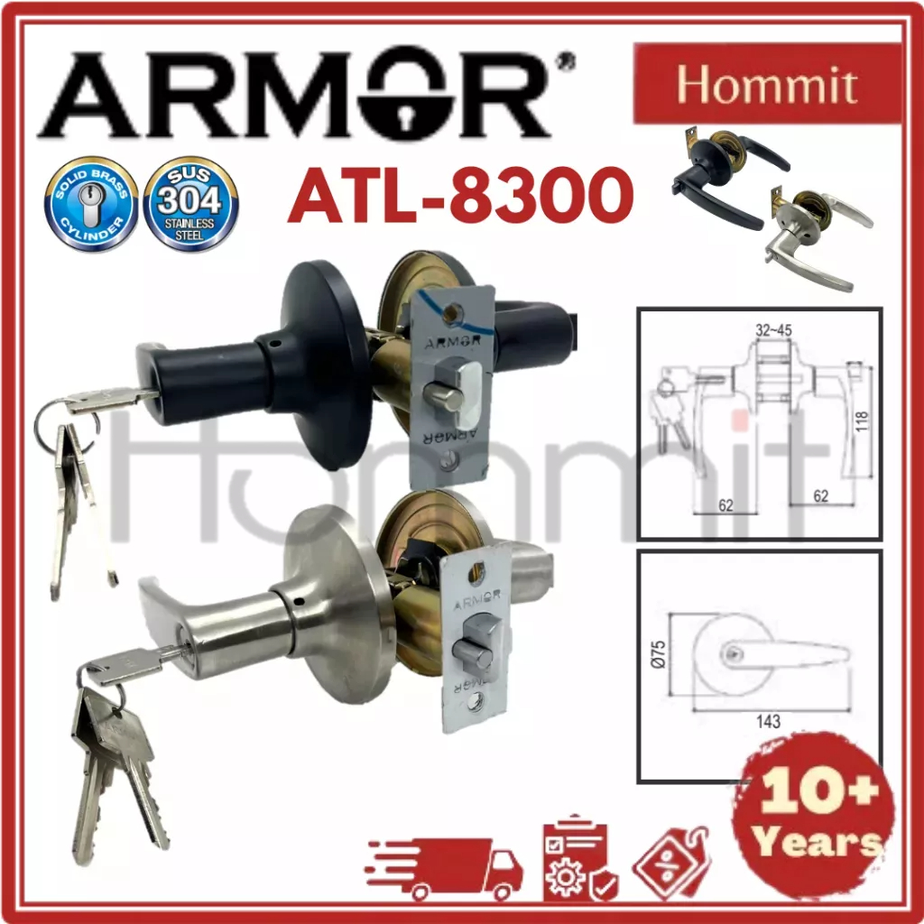 Armor ATL-8300 SUS304 Tabular Lever Door Lock Set Key Lock/ Kunci Lock ...
