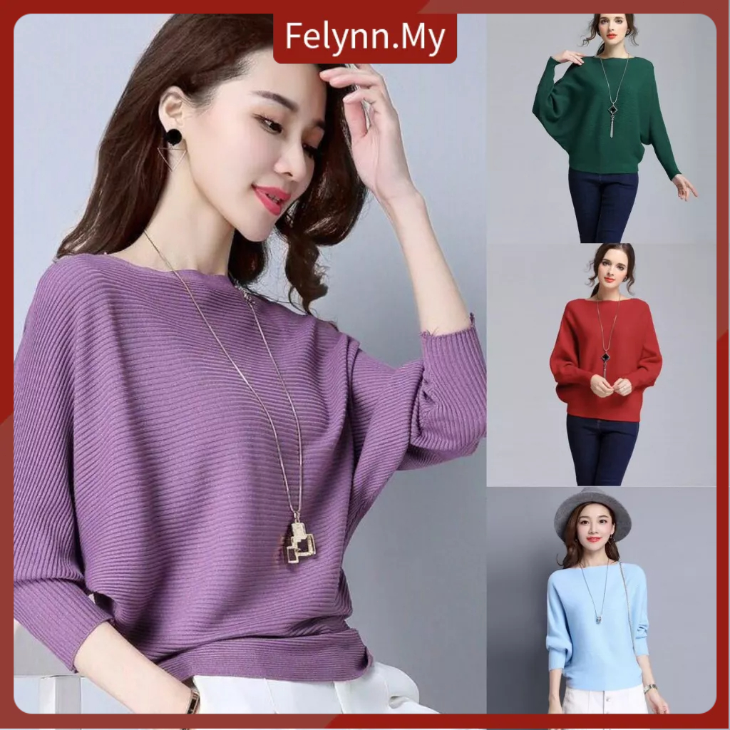 【Felynn.My】30 colors Women's Bat Sleeve Sweater Loose Solid Color ...