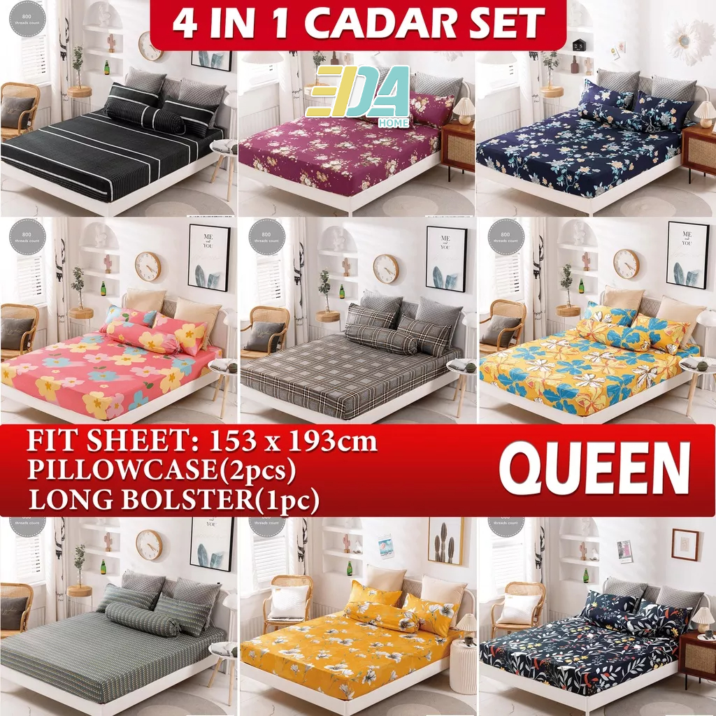 800 Threads Count Cadar Bed Sheets 4 in 1 Set - Queen Size | Shopee ...
