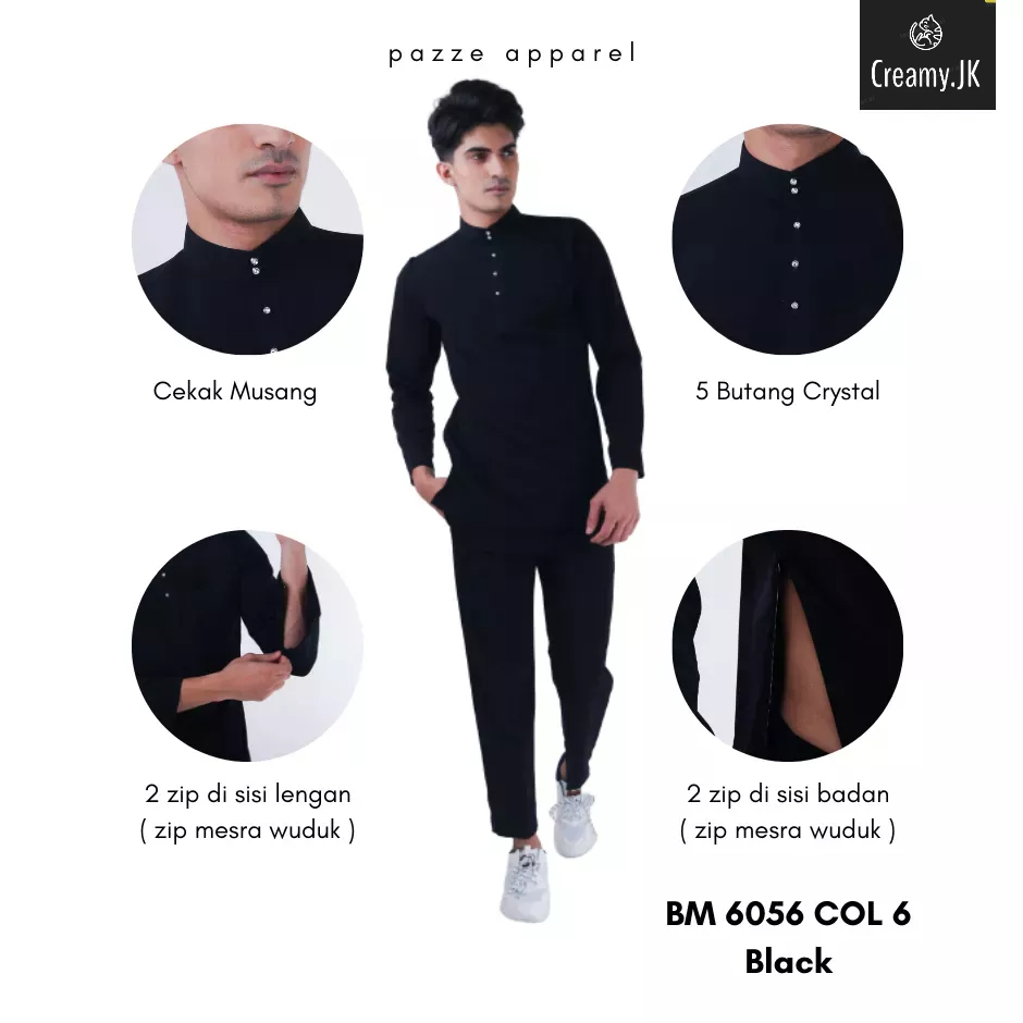 (COD READY STOCK)PAZZE Baju Melayu Modern Slim Fit(Koshibo)-BLACK DARK ...
