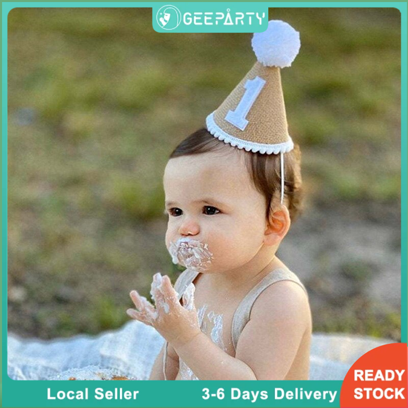 GeeParty Age 1 Little Baby Birthday Linen Hat Crown for Party ...