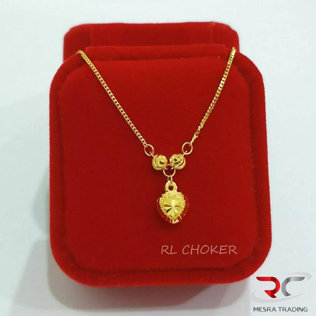 RANTAI LEHER CHOKER 45CM EMAS TULEN 916 RL MESIN GANTUNG LOVE PASIR ...