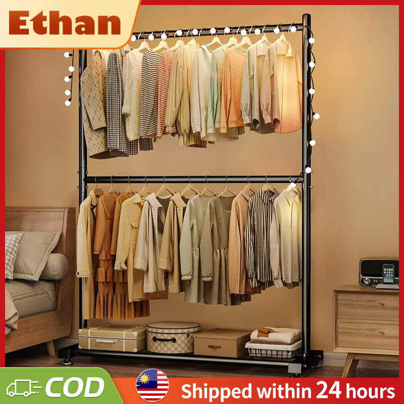 Single/Double Pole Clothes Hanging Rack Strong Steel Laundry Rack Cloth ...