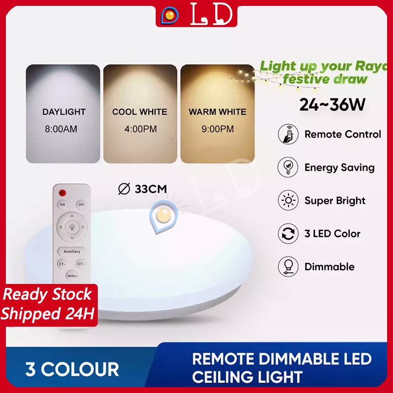 33CM LED Ceiling Light / 3 Color Remote Dimmable LED Surface Flush ...
