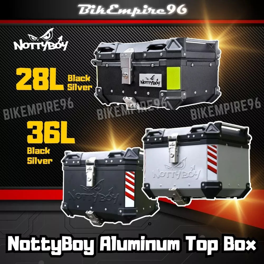 NottyBoy Heavy Duty Aluminum Top Box 28L 36L Premium Design Solid Steel Universal Base Plate ...