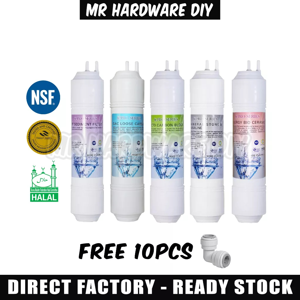K PRO 11" U-Type Alkaline Bio Water Filter 5 in 1 Set (Sediment GAC ...
