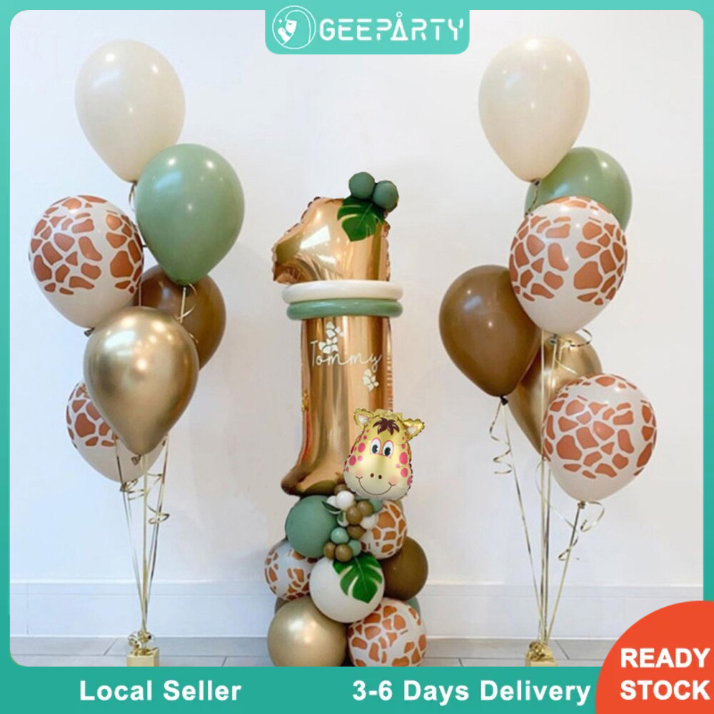 GeeParty 32Pcs Giraffe Print Number Balloon Set for Kid Animal Jungle ...