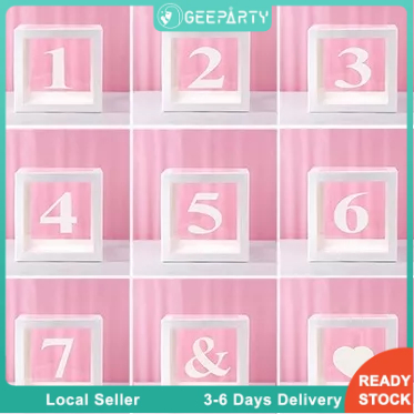GeeParty 30*30CM Number 0-9 Transparent White Balloon Box Birthday ...
