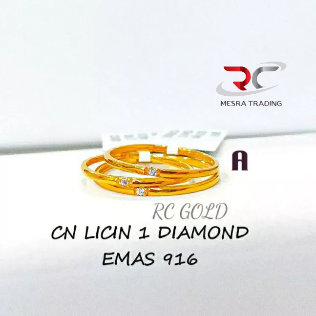 CINCIN LICIN BATU TENGAH EMAS TULEN 916 CN BELAH ROTAN LICIN DIAMOND ...
