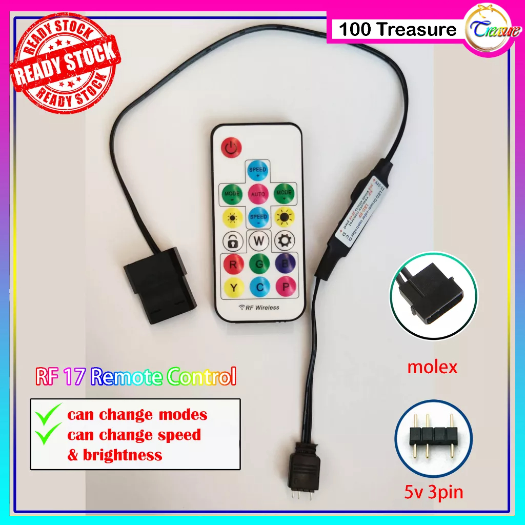 Ready Stock: RF17 Remote 5V ARGB 3pin to Molex Big 4Pin Converter ...