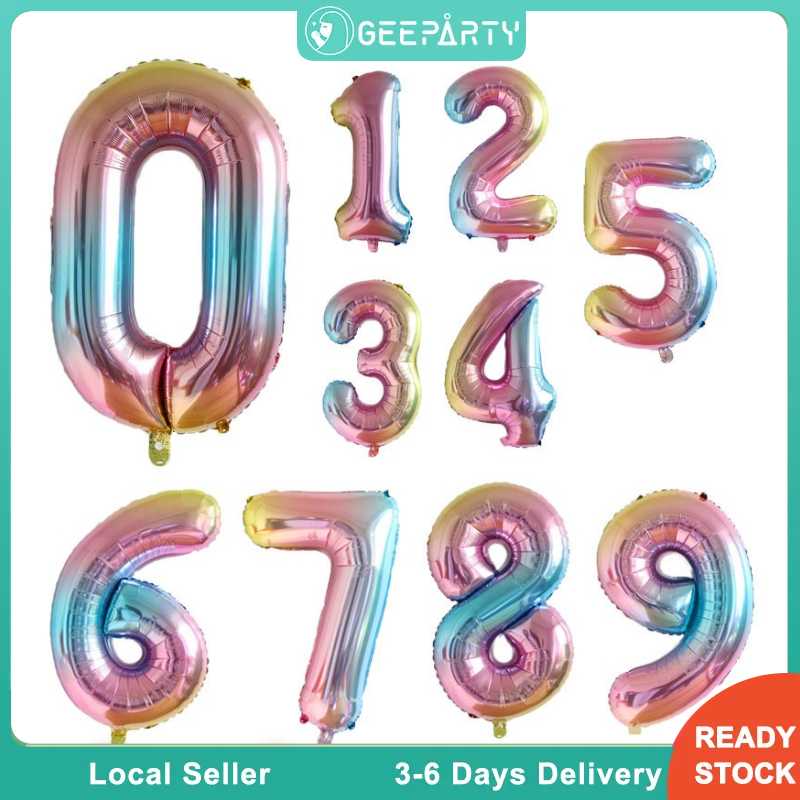 GeeParty 32 Inches Number Balloon 0-9 Gradient Rainbow Color Balloons ...