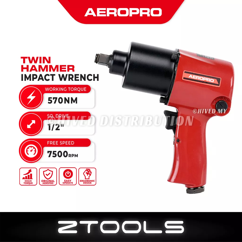 (570Nm) Aeropro Industrial Air Impact Wrench 1/2" Twin Hammer ...