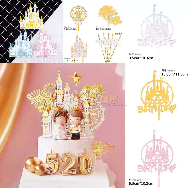 Ins Acrylic Castle Disney Castle Carousel Ferris wheel Cake Topper ...
