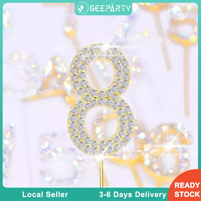 GeeParty Glitter Alloy Rhinestone Number 0-9 Birthday Cake Topper for ...