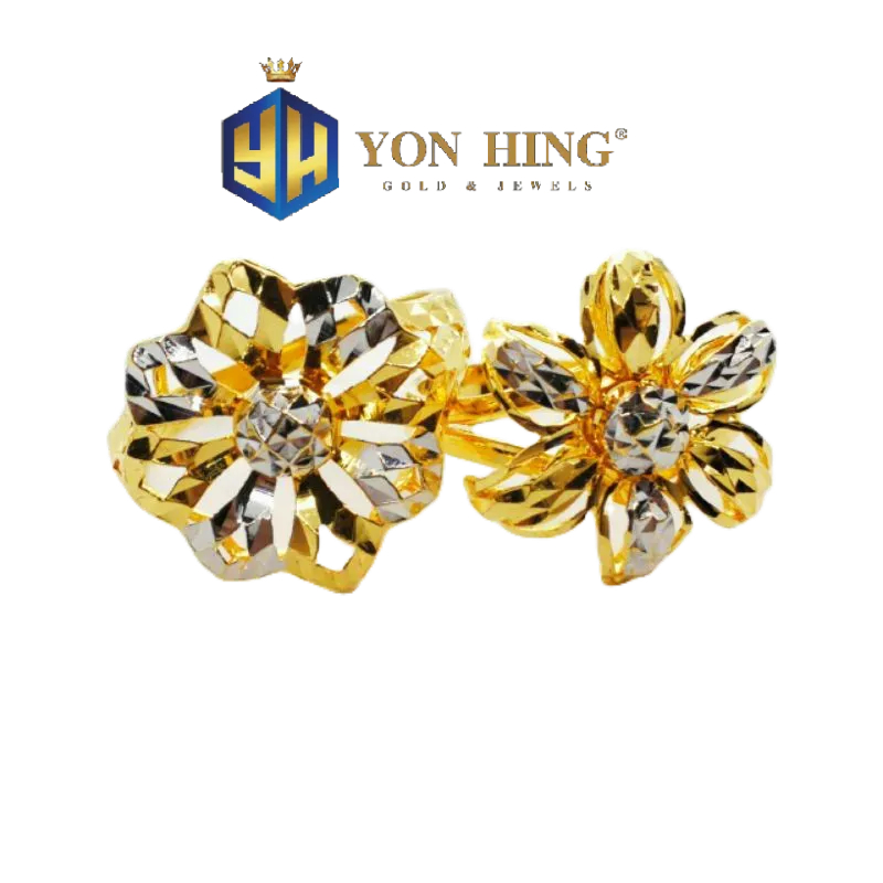 Cincin Bunga Full Gold / 2 Tone Pelbagai Emas 916 Saiz 12 Yon Hing ...