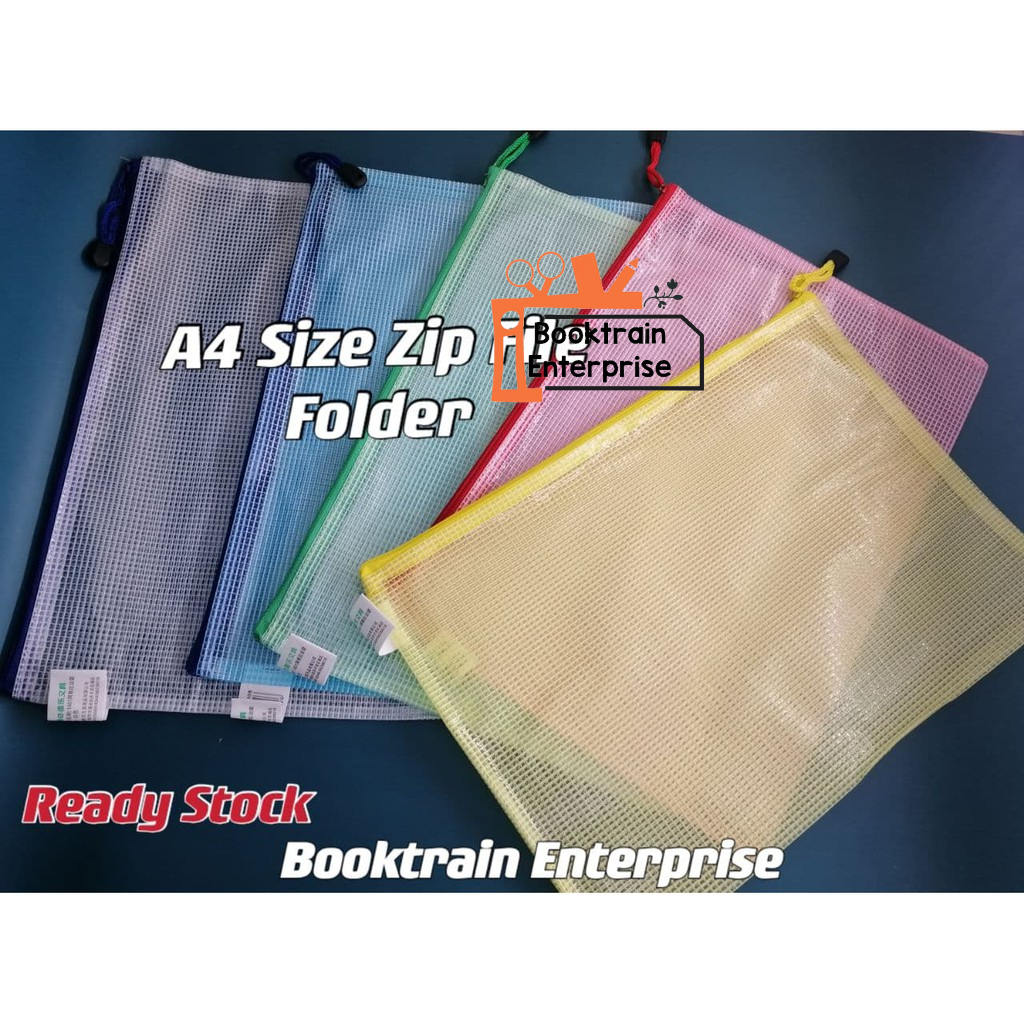 (Ready Stock) File Bags, Zip Folder ,A4 Zipper Mesh File: A4 Zipper ...