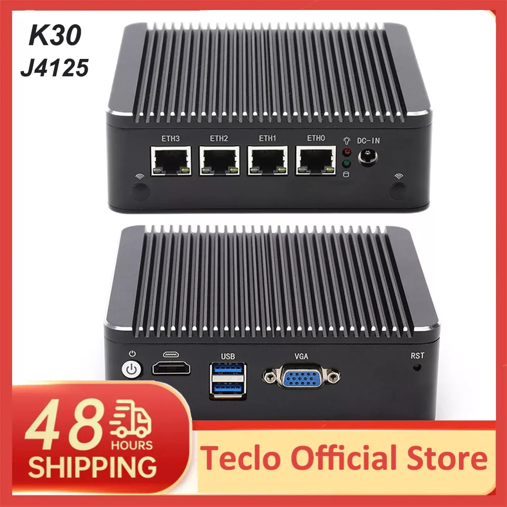 K30 Fanless Mini PC Soft Router Celeron J4125 4xIntel i225/i226 2.5G LAN HDMI VGA pfSense ...