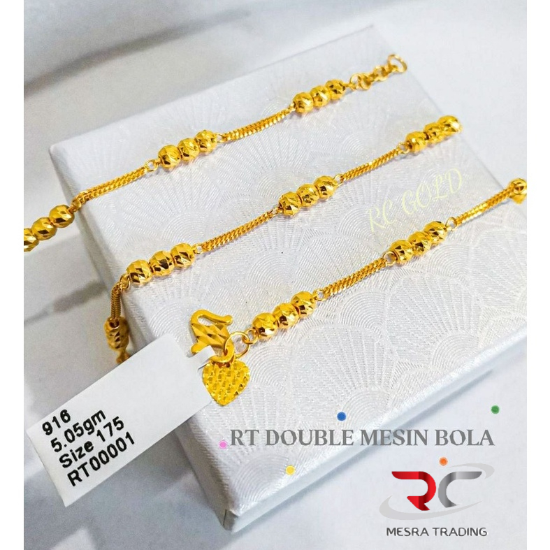 RANTAI TANGAN DOUBLE MESIN PADU BOLA EMAS TULEN 916 GELANG TANGAN MESIN ...