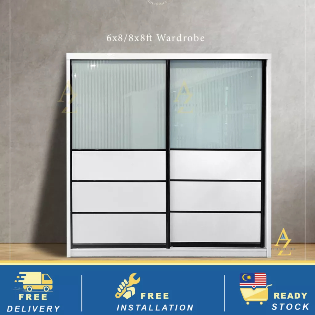 Free Installation | AZ Anti-Jump Sliding Wardrobe 8ft/6ft | Almari Baju ...