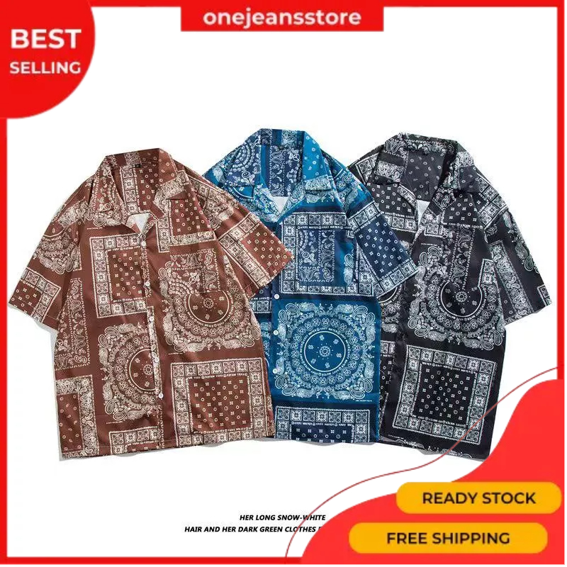 Baju Kemeja Corak Bunga Baju kameja Murah Lengan Pendek Cotton | Shopee ...
