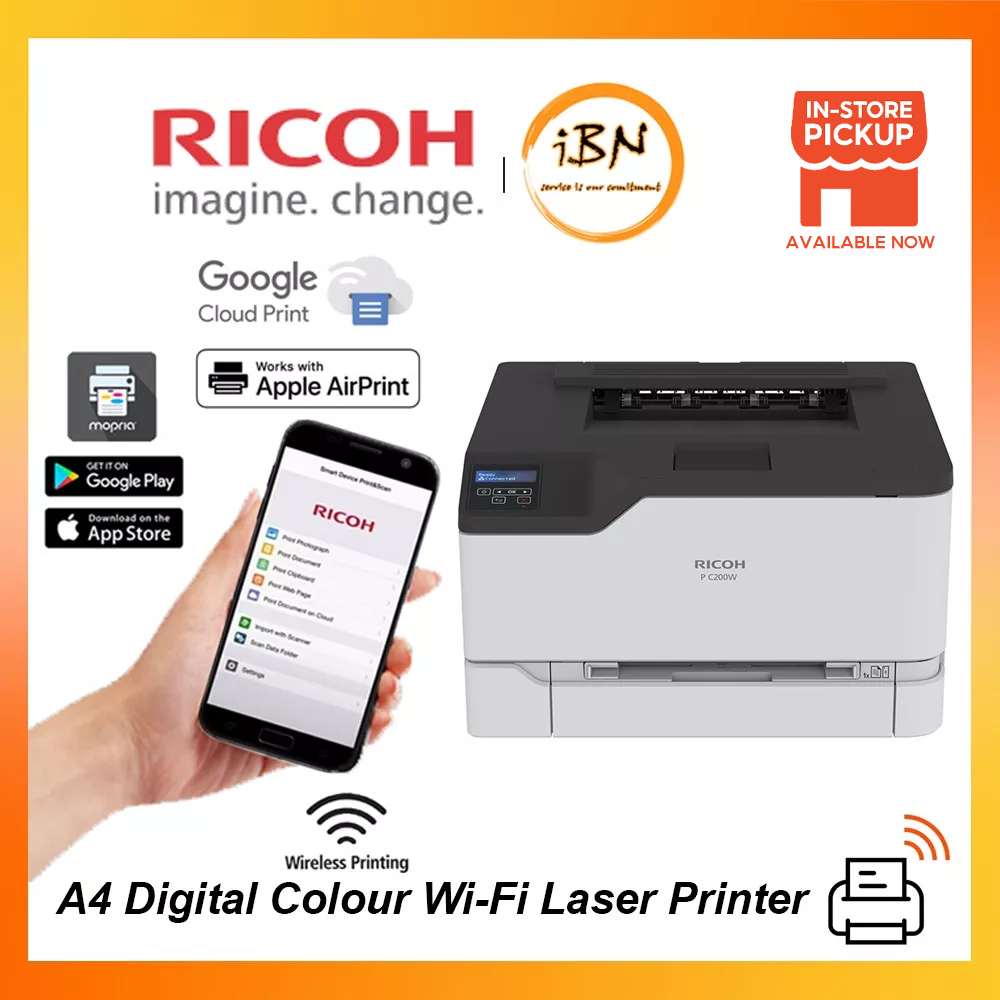 Ricoh P C200W 24.7ppm A4 Digital Color Laser Printer With Mobile ...