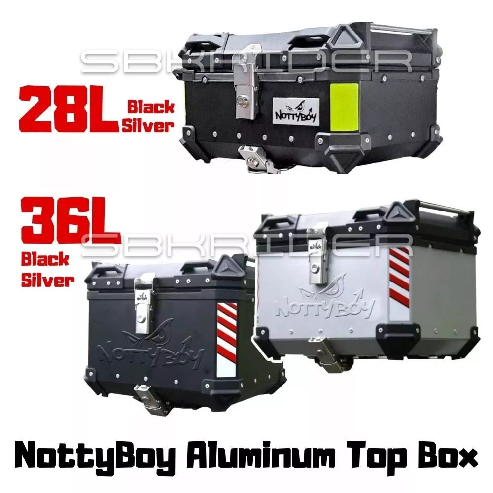 NottyBoy Heavy Duty Aluminum Top Box 28L 36L Premium Design Solid Steel Universal Base Plate ...