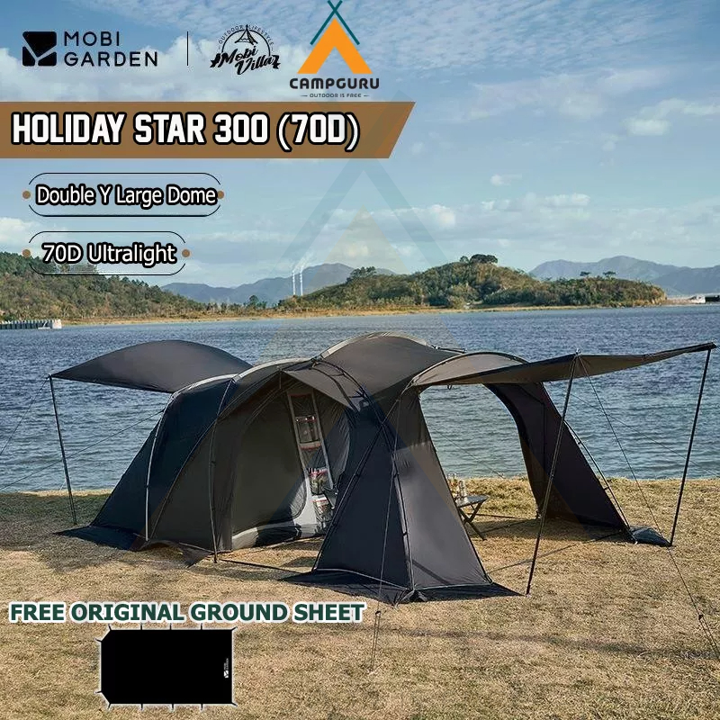 Mobi Garden Holiday Stars 300 TENT 70D 4-8 person Camping Tunnel Tent Blackcamp Windproof ...
