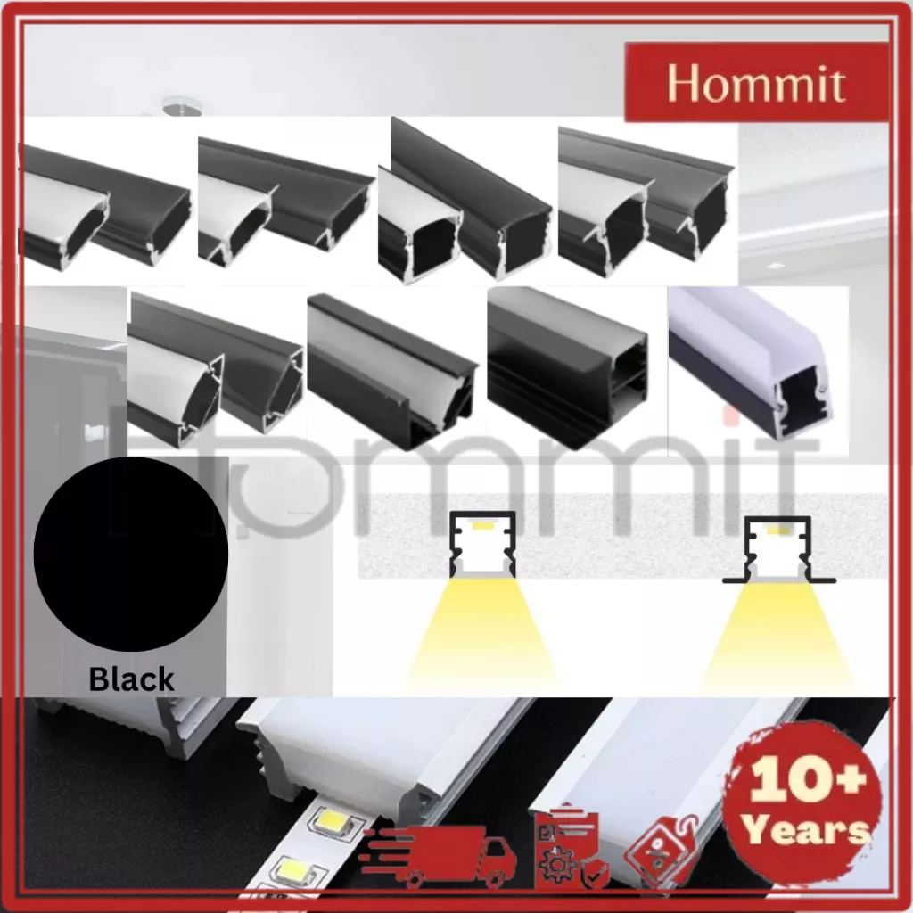 1m/1.5m Black Aluminium LED strip lights track U/V/L channel profile ...