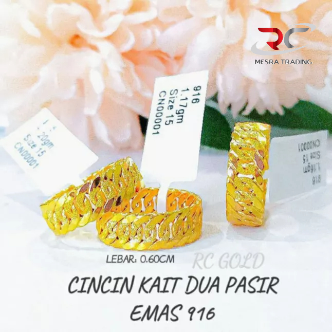 CINCIN LIPAN KAIT DUA PASIR FULL EMAS TULEN 916 CN KAIT 2 EMAS 916 ...