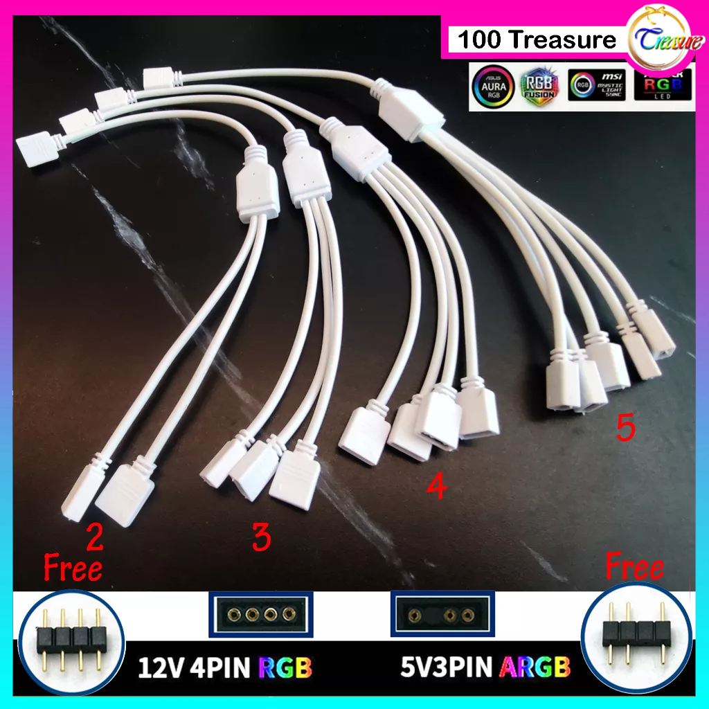 White Cooler Master Addressable RGB 1 To 2 3 4 5 6 8 ARGB 3pin Splitter ...