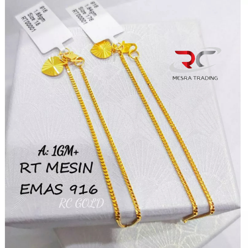 RANTAI TANGAN MESIN GANTUNG KIPAS EMAS TULEN 916 GELANG TANGAN MESIN ...