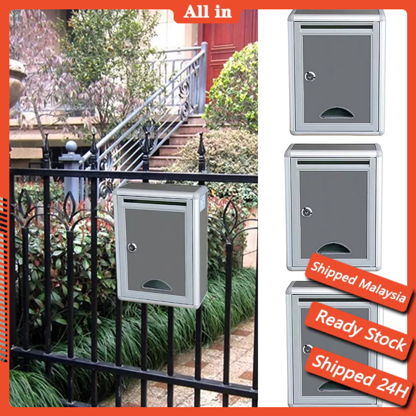 Aluminium Alloy Mailbox Wall Mounted Outdoor Letter Post Mail Box Peti ...