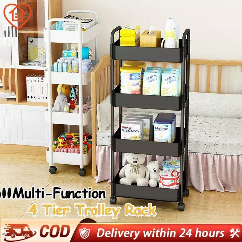 📣LOWEST PRICE📣4 Tier Trolley Racks with Wheels Multifunction Storage ...