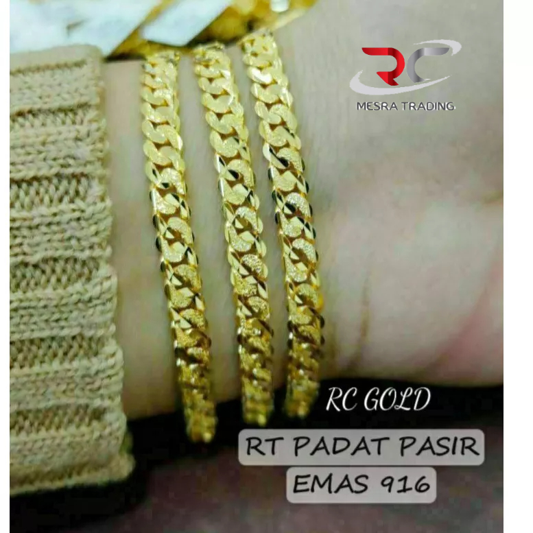 RANTAI TANGAN PADAT PASIR EMAS TULEN 916 GELANG TANGAN KAIT 1 PADU EMAS ...