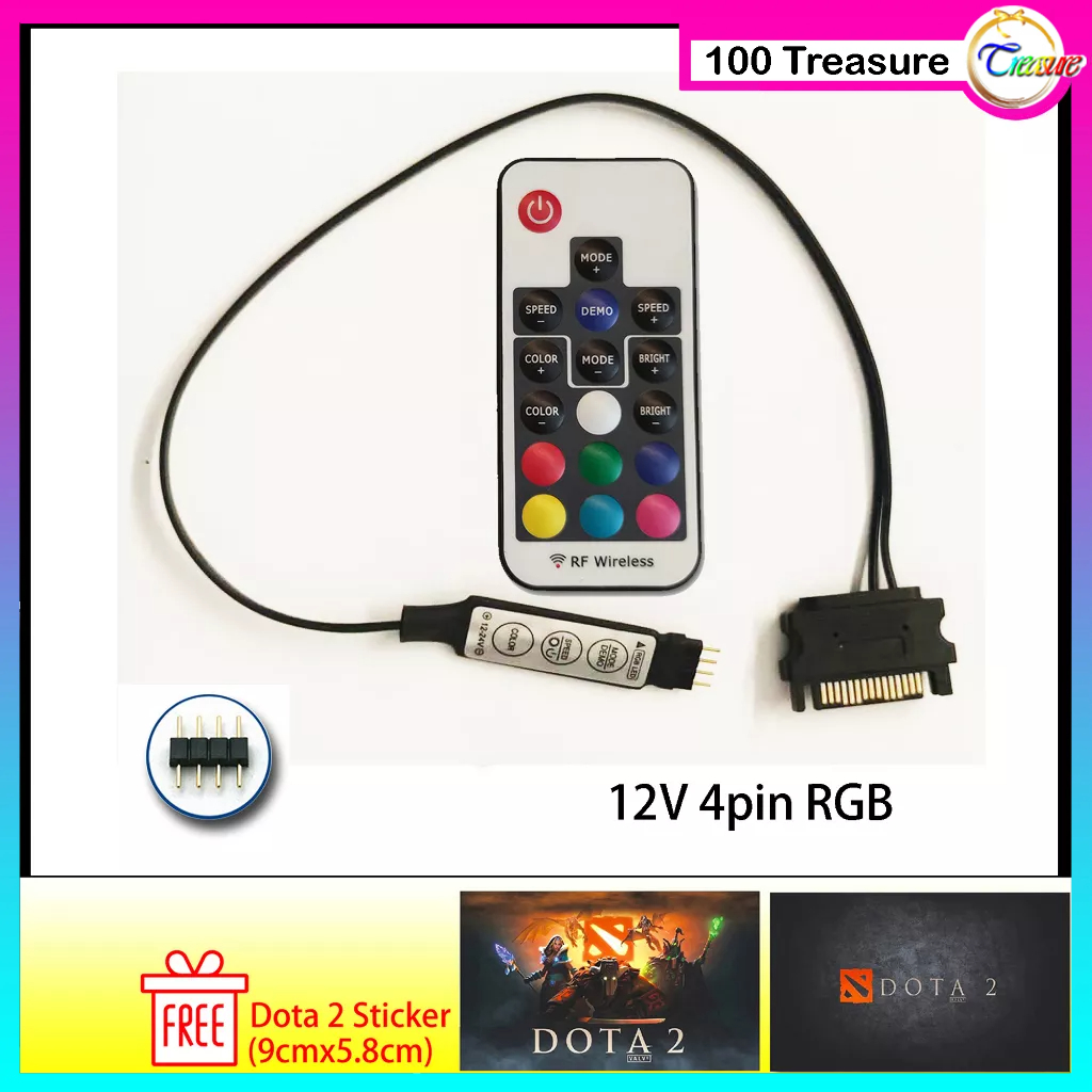 Ready Stock: 12V RGB 4pin to SATA Converter Adapter with Remote Control ...