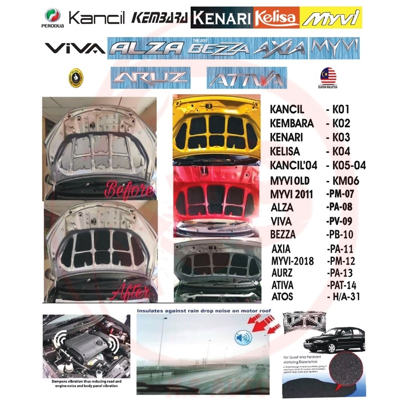 Perodua Bonnet Cover Sponge Foam Mat Sound Proof Vibration span bonet ...