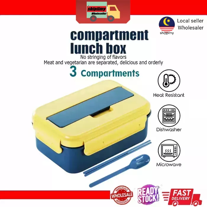 Microwavable 3 compartments Container with Spoon & Chopsticks (1000ml ...