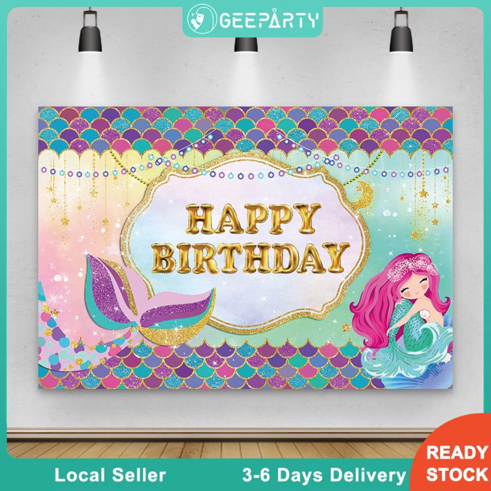 GeeParty 150*100cm Mermaid Theme Photography Backdrop Cloth for ...