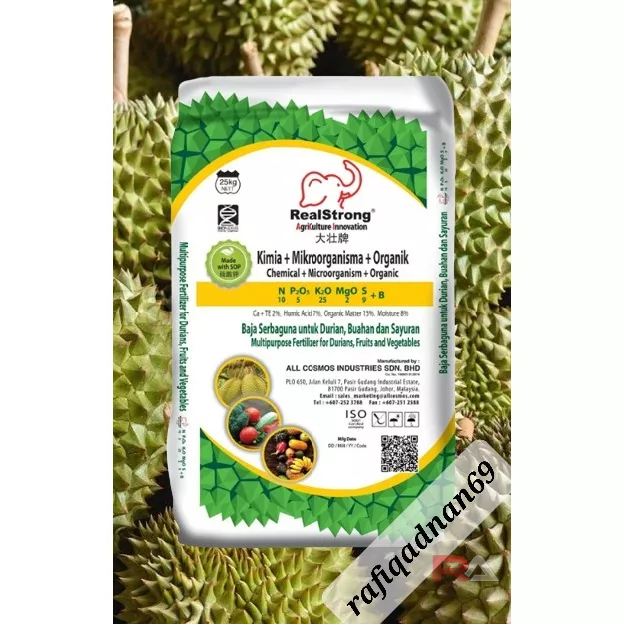 3KG REPACK Baja Realstrong Max Durian 10-5-25 Separa Organik Naik Rasa ...